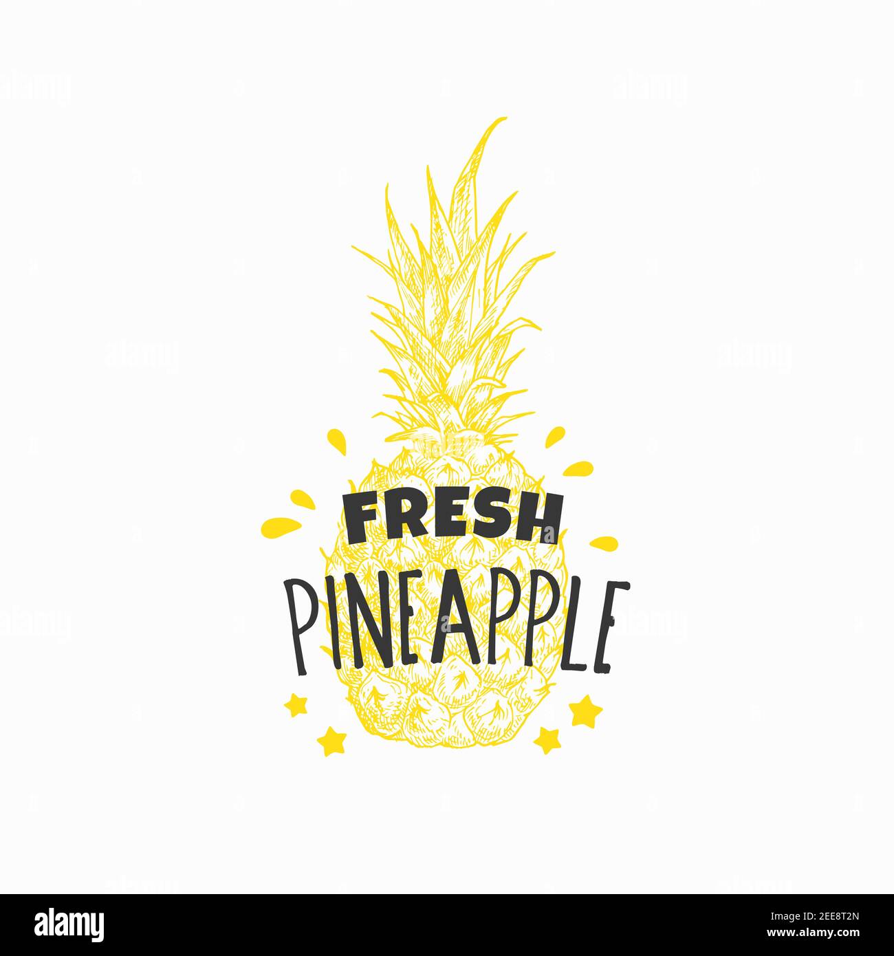 Juicy Fresh Pineapple Badge, Label or Logo Template. Hand Drawn Fruit ...