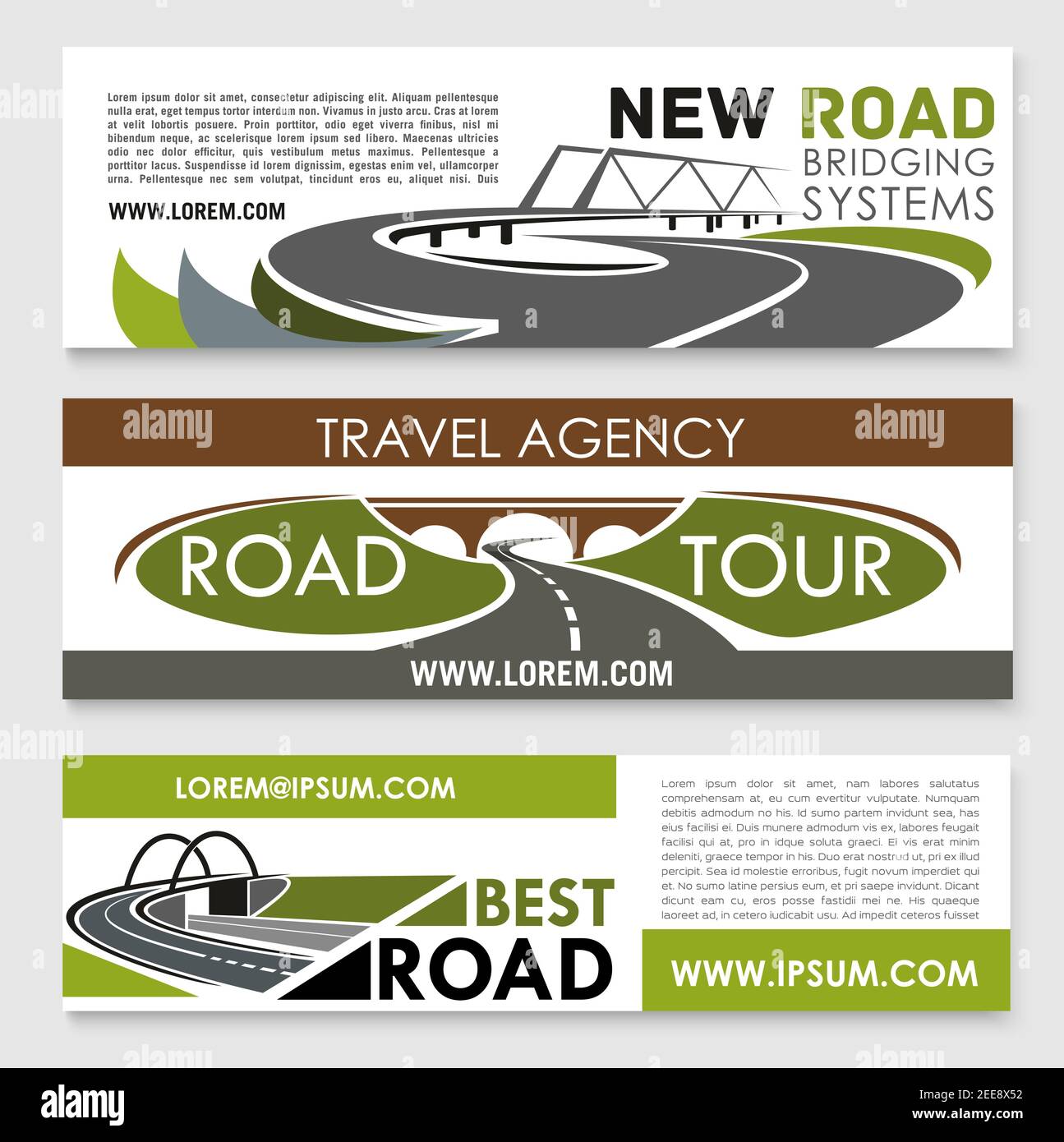 Road travel and construction banners set for highways investment ...