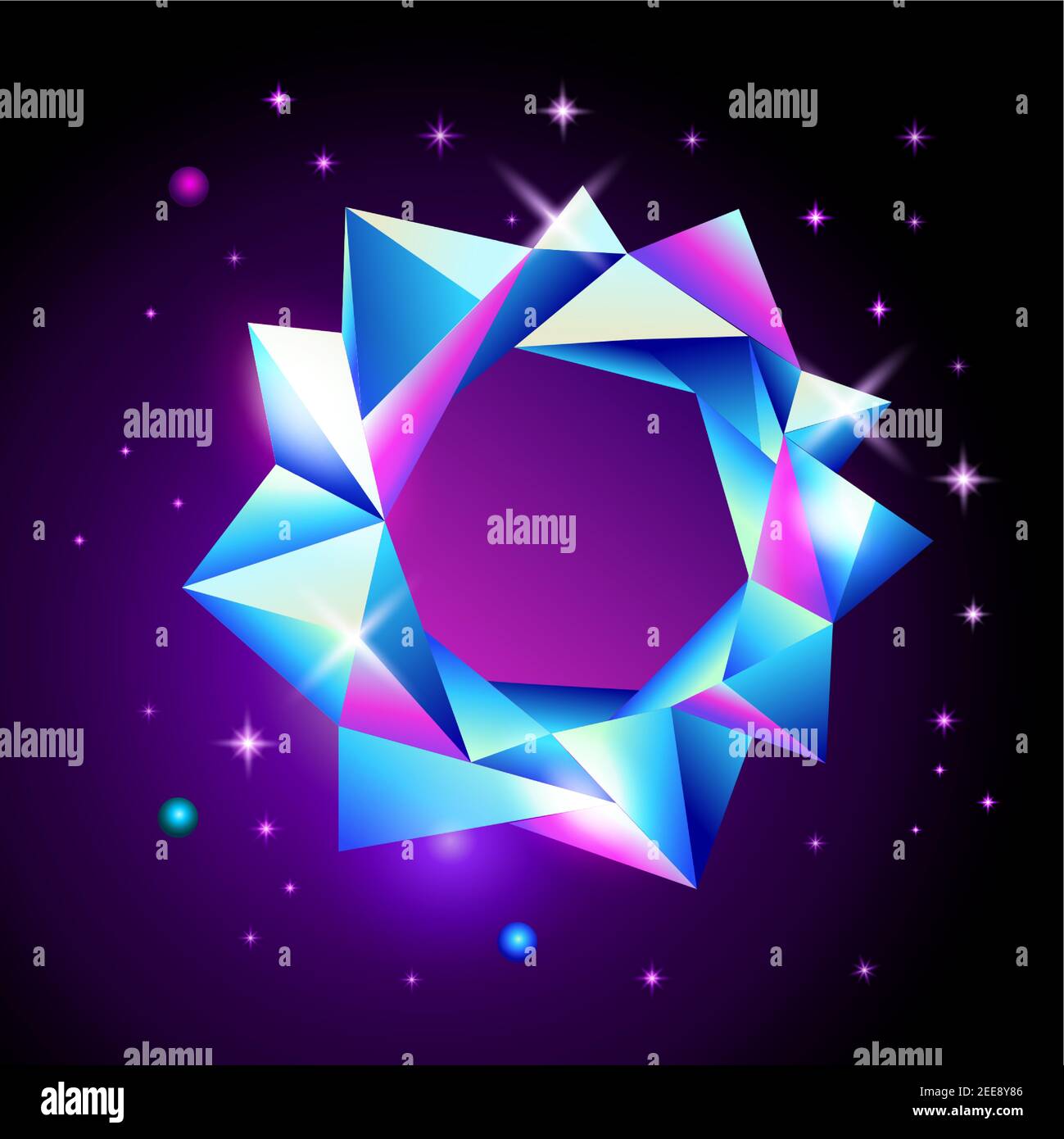 Abstract trendy cosmic poster with crystal gems frame and pyramid ...