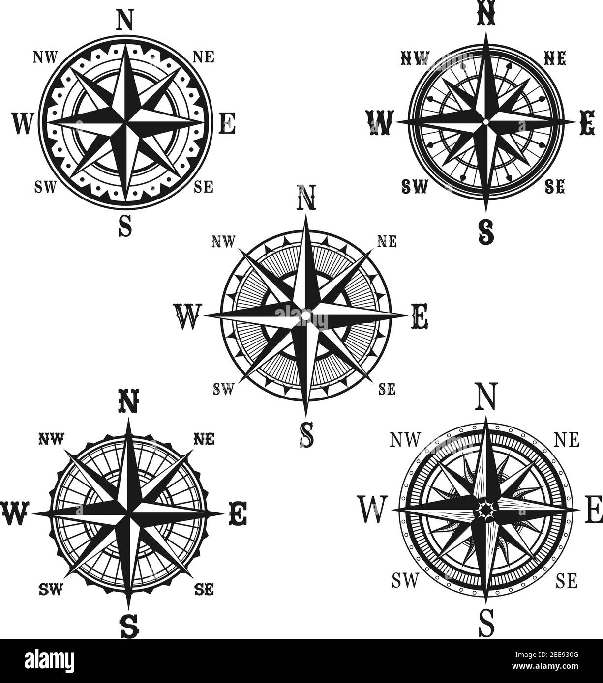 Navigation marine compass or Wind Rose vector icons. Isolated symbols ...