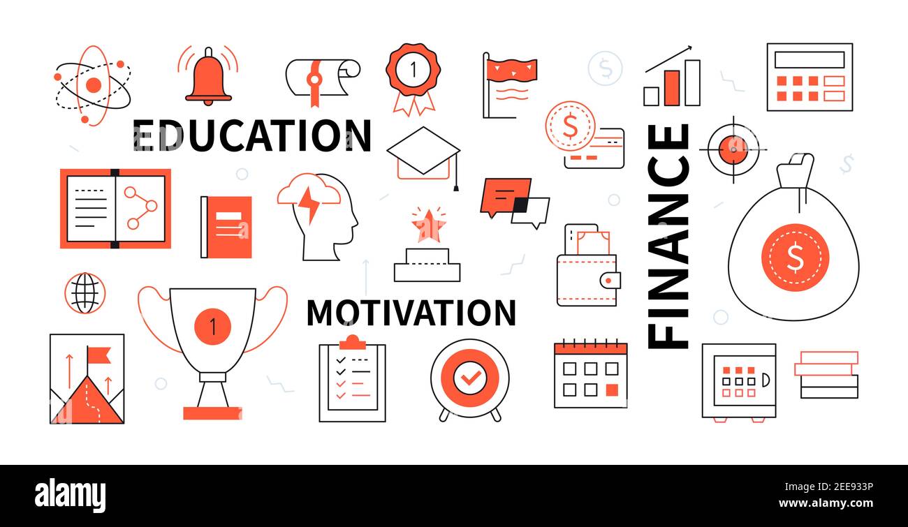 Education, finance and motivation - line design style icons. Linear ...