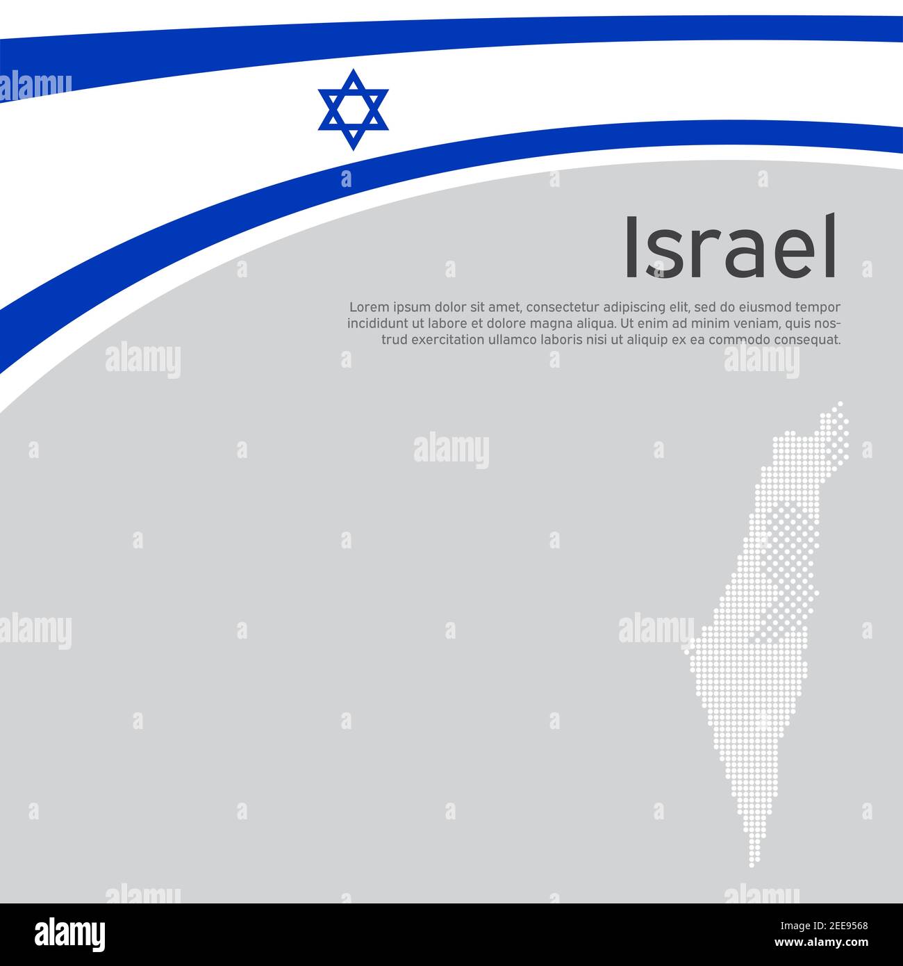 Israel flag, mosaic map background. Israel wavy flag on a white ...