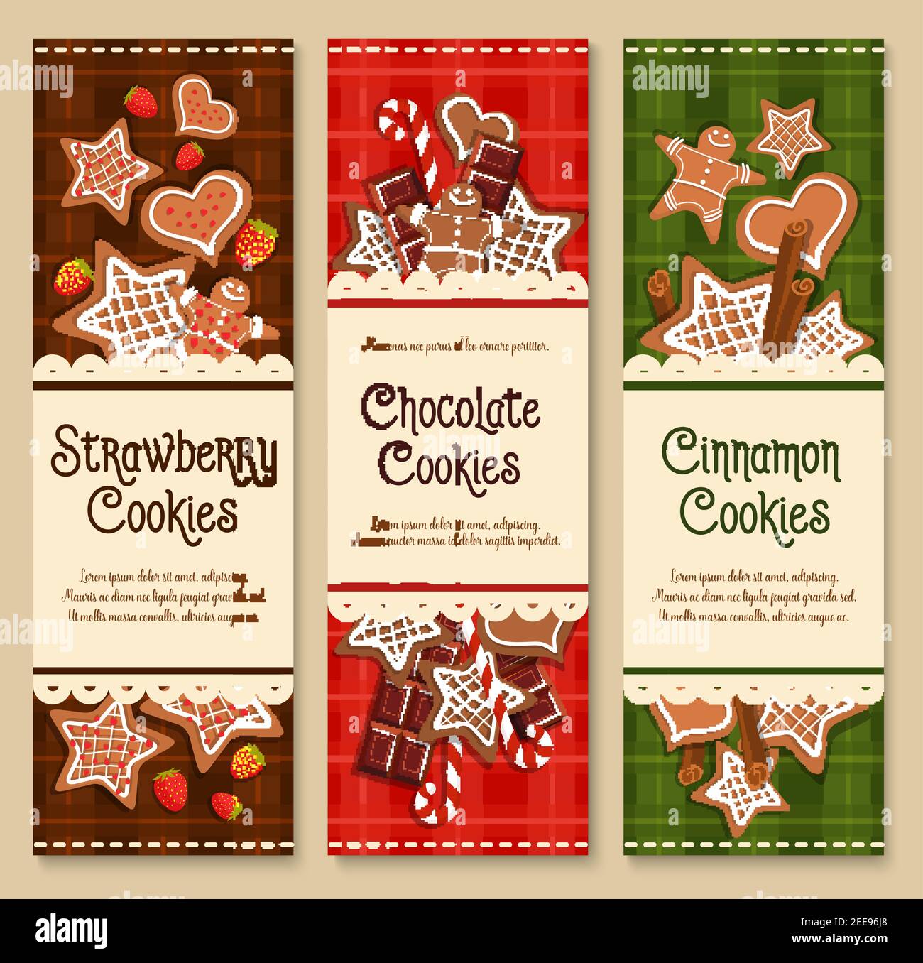 Cookies banners for bakery shop or patisserie cafe. Vector gingerbread ...