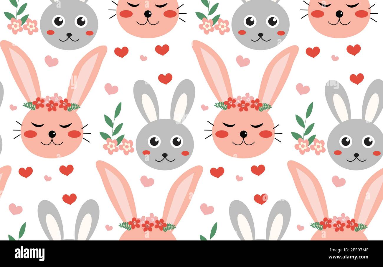 Vector seamless spring pattern with rabbits and plants. Easter pattern ...