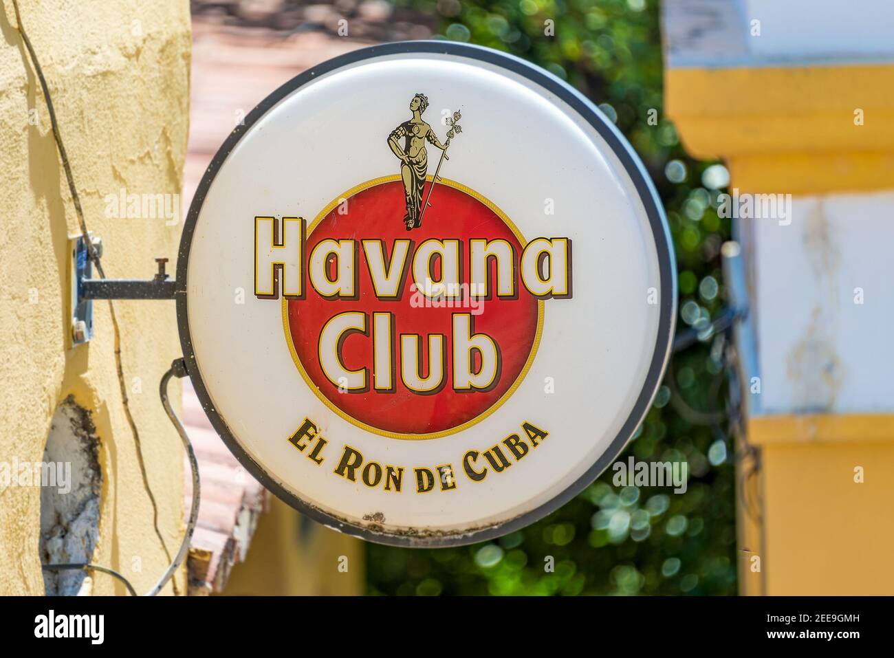 Habana Club advertisement sign turned off in daytime. Havana Club is ...