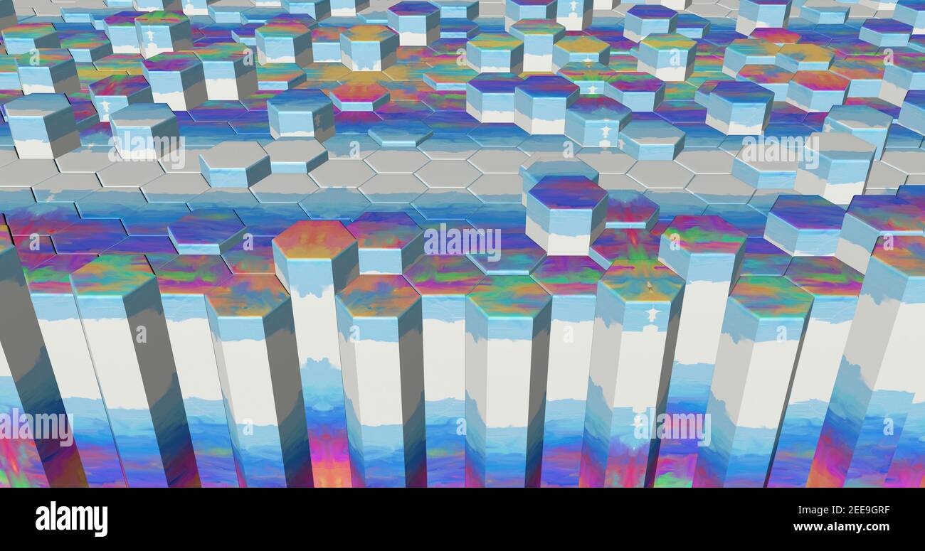 background with retractable hexagonal 3d painted columns tiles Stock ...