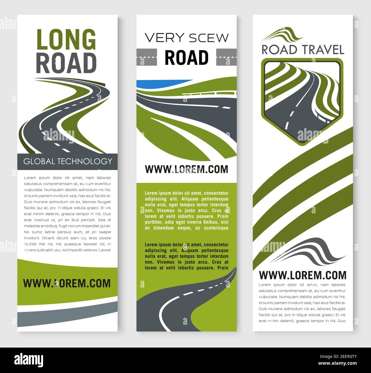 Road travel vector banners set for tourist or transportation company ...