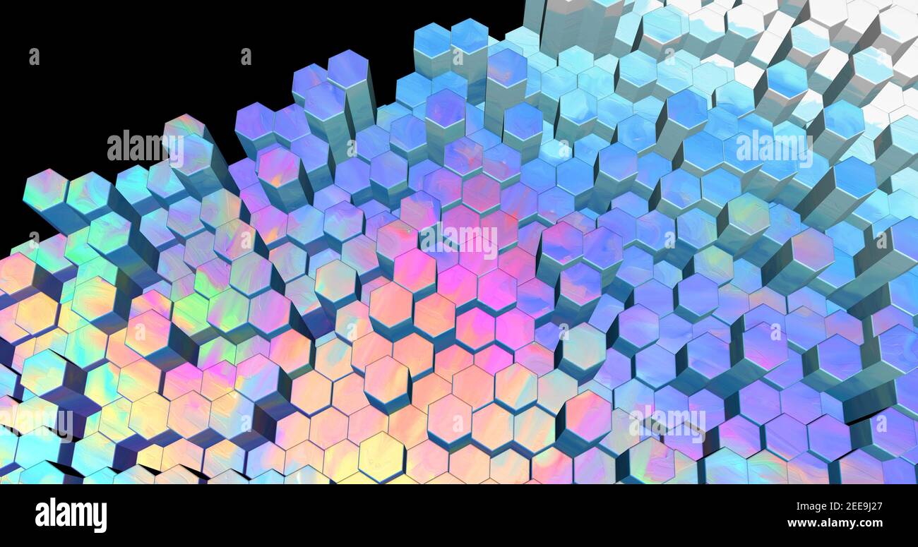 background with retractable hexagonal 3d painted columns tiles Stock ...