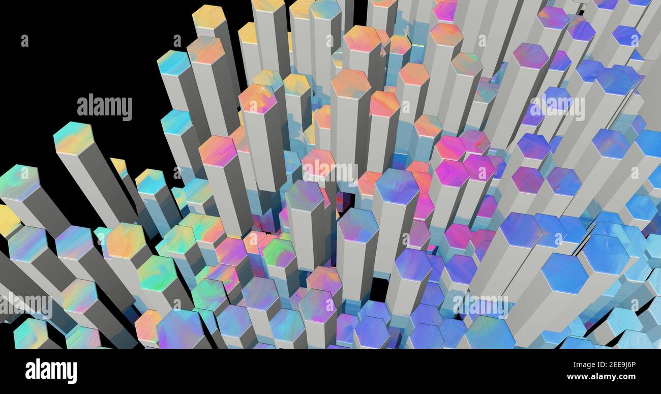 background with retractable hexagonal 3d painted columns tiles Stock ...