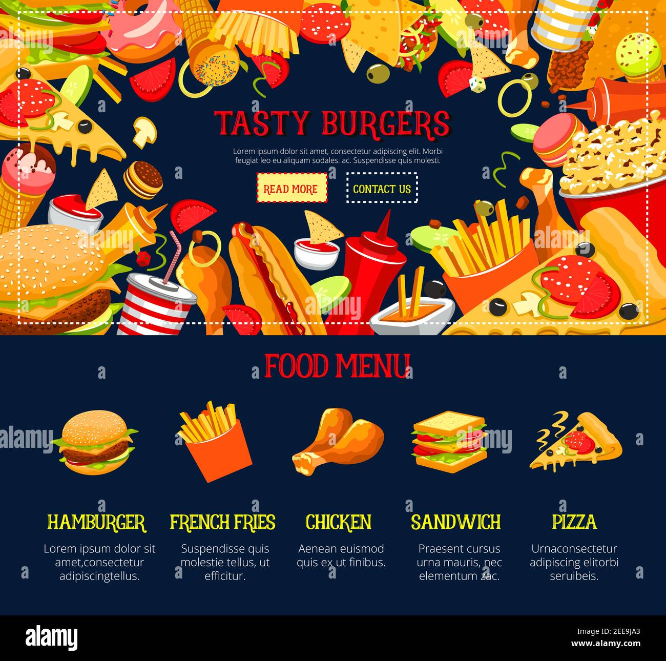 Fast food restaurant vector landing page template for web site design ...