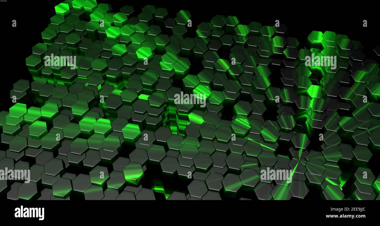 green sci-fi background with retractable hexagonal 3d tiles Stock Photo ...