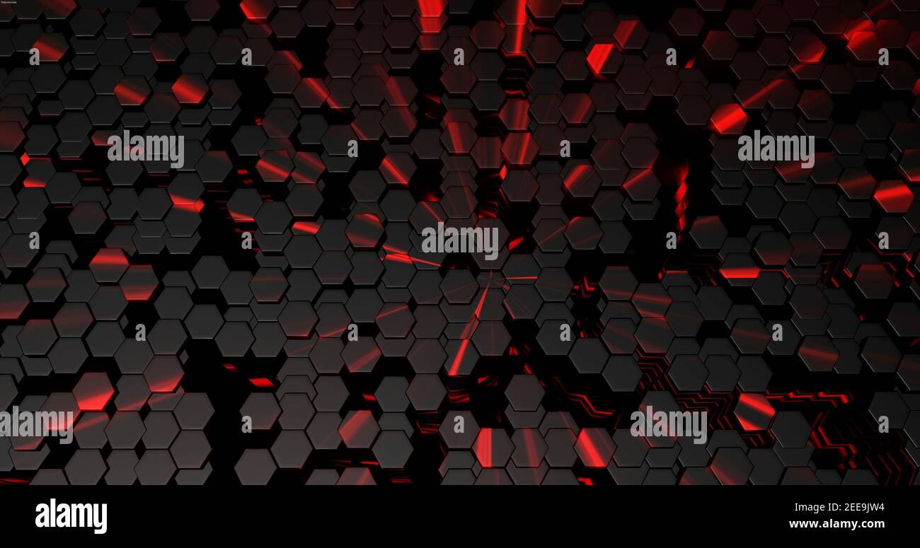 dark red sci-fi background with retractable hexagonal 3d tiles Stock ...