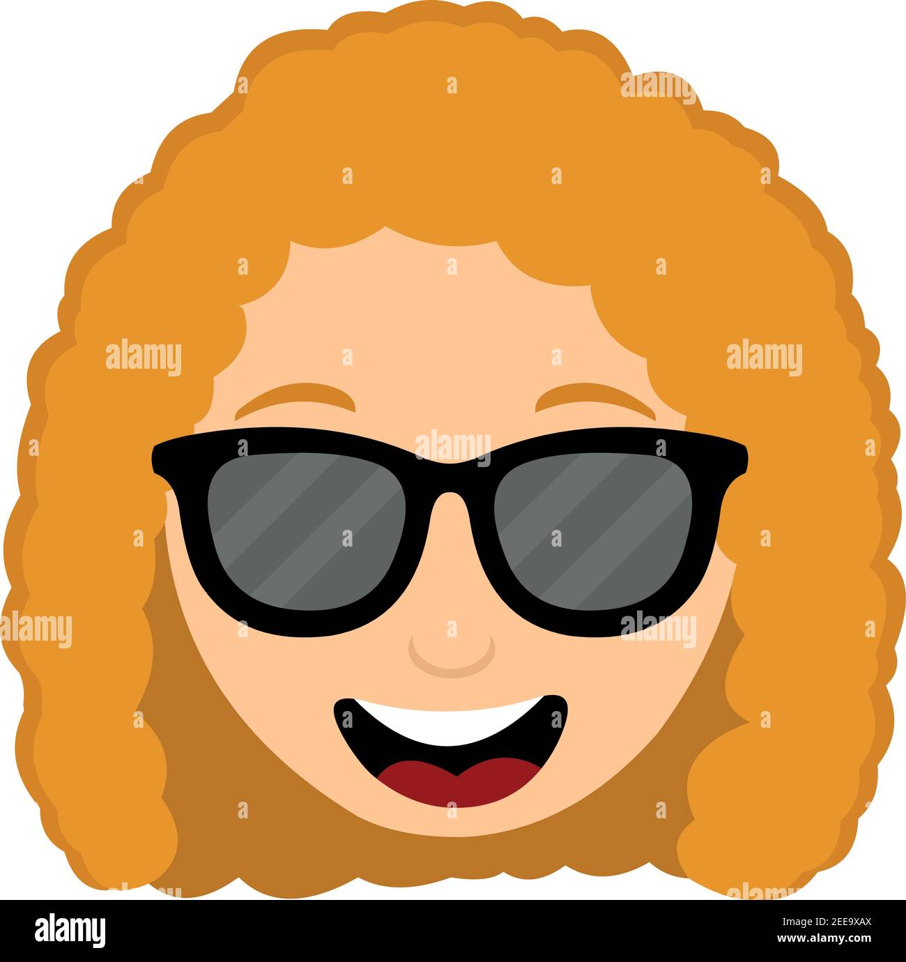 Vector emoticon illustration of a cartoon woman's head with a cool ...
