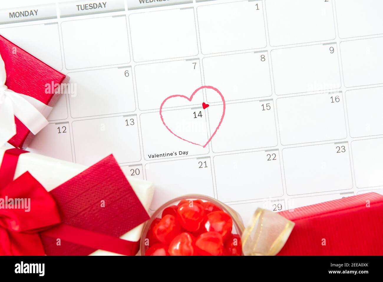 Valentine's day on February 14, makred with heart shape sign on ...