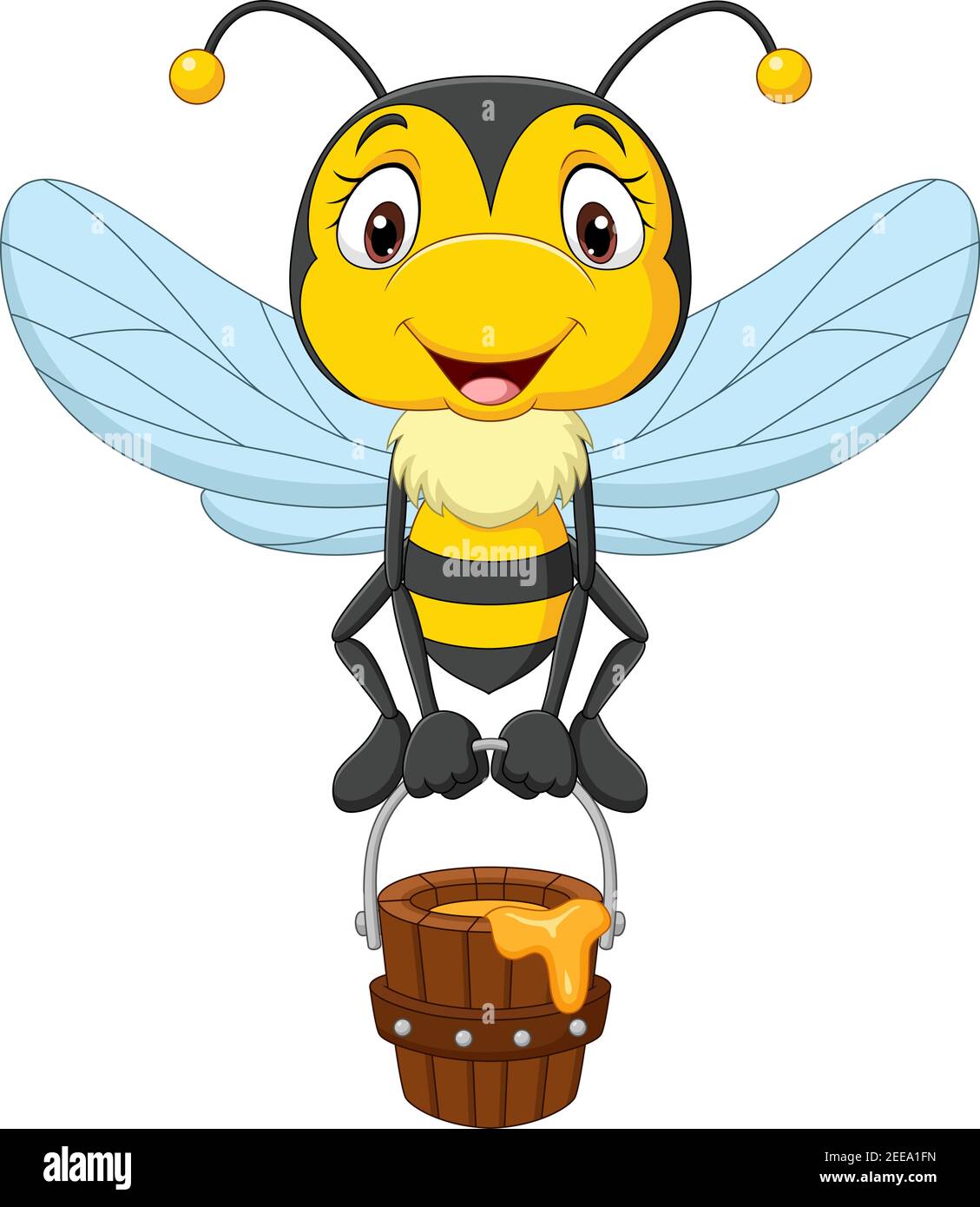 Cartoon cute little bee holding honey bucket Stock Vector Image & Art ...