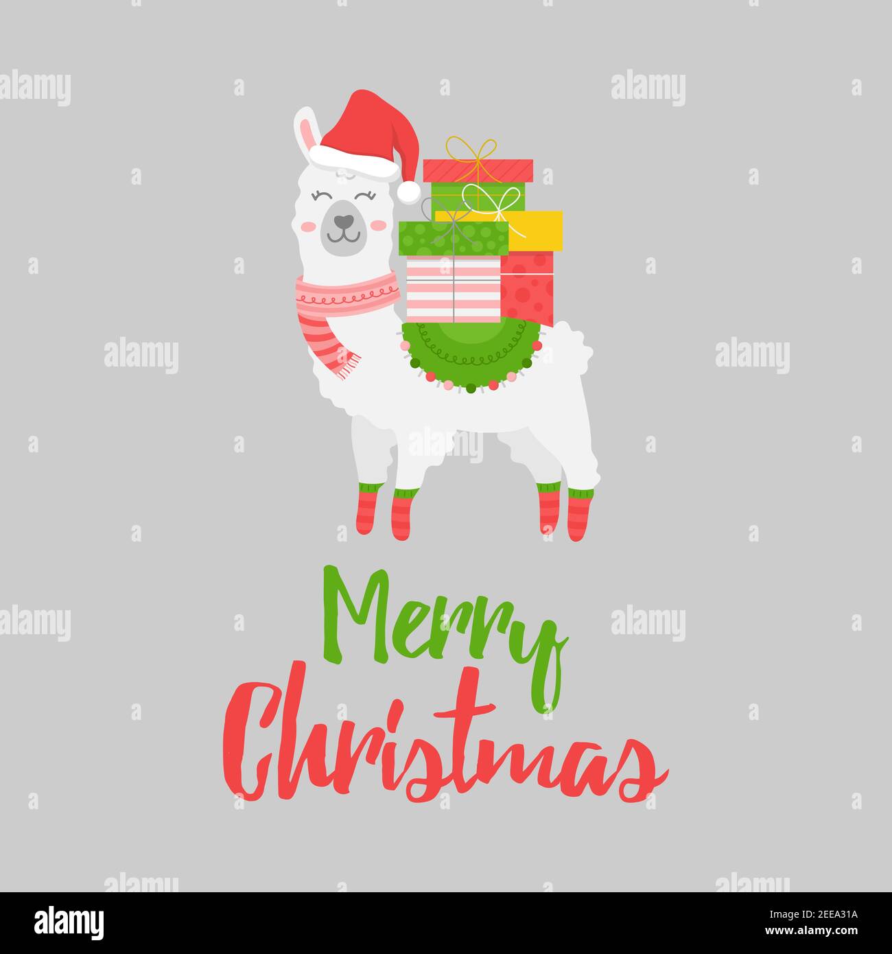 Merry Christmas llama vector illustration Stock Vector Image & Art - Alamy