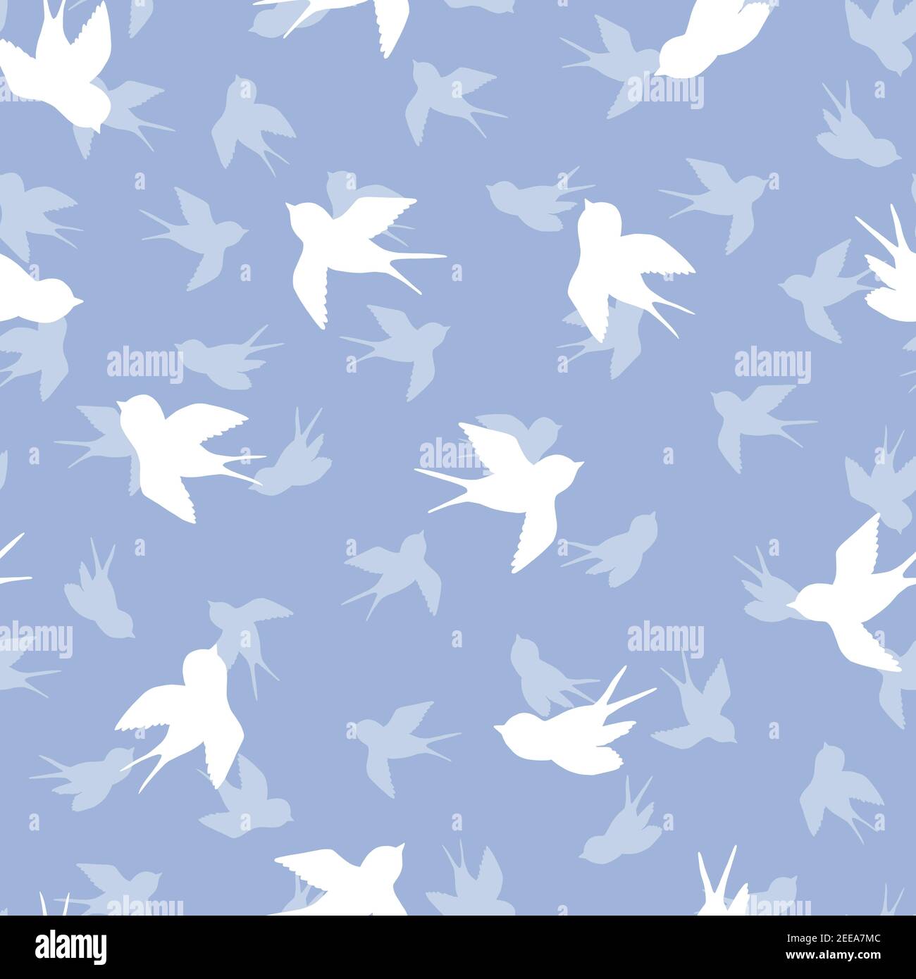 Seamless pattern with white swallow silhouette on blue background. Cute ...