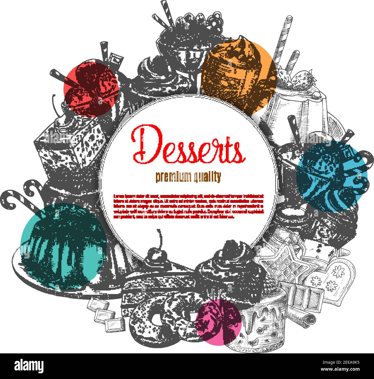Desserts and pastry cakes. Vector sketch design of patisserie sweets or ...