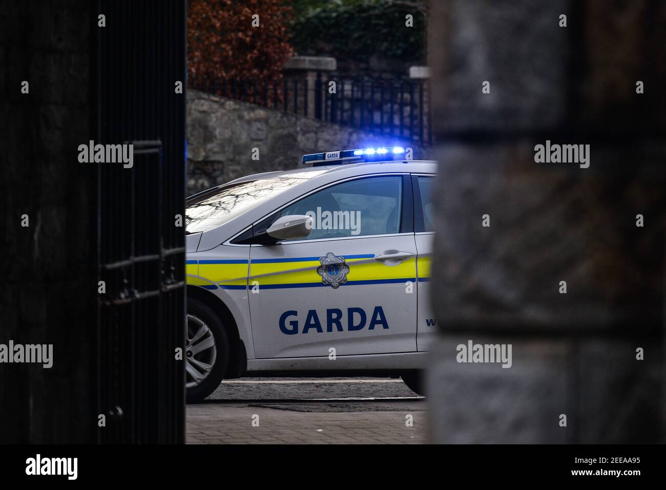 A view of a Garda Siochana (Irish Police) car at a checkpoint in ...