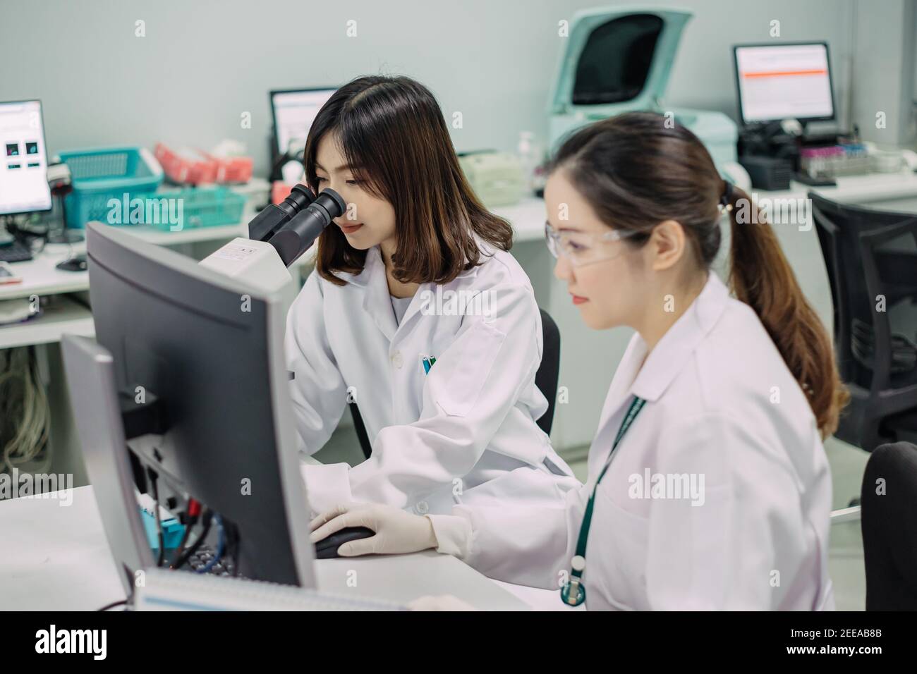 Medical doctor working for analyzing blood samples in laboratory of ...