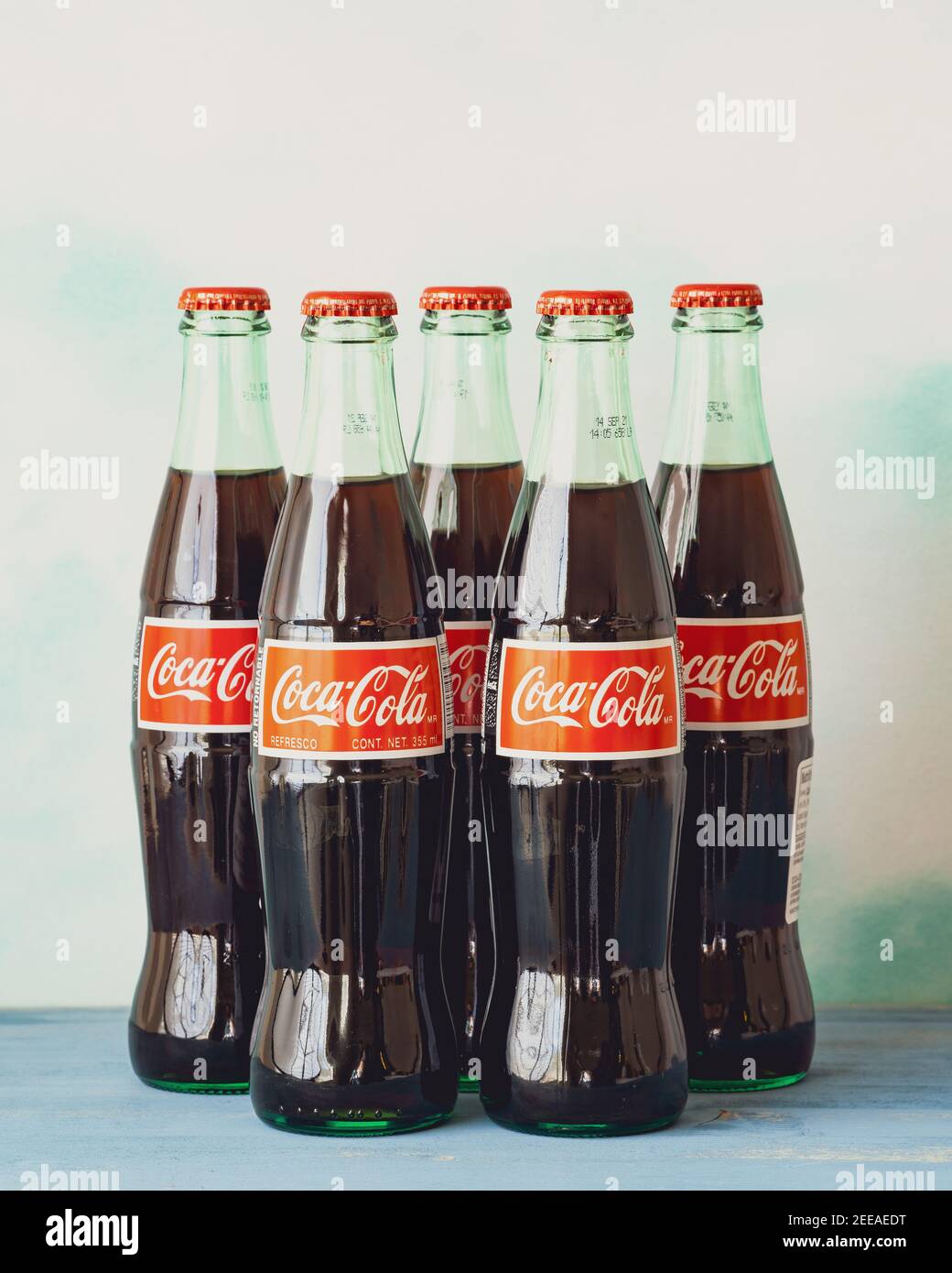 Santa Maria, California, USA - February 15, 2021 Classic glass bottles ...