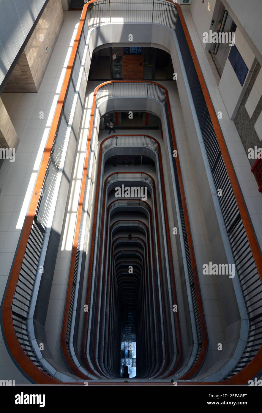 Interior of a an ultra modern office block in Shenzhen, China. Curves ...