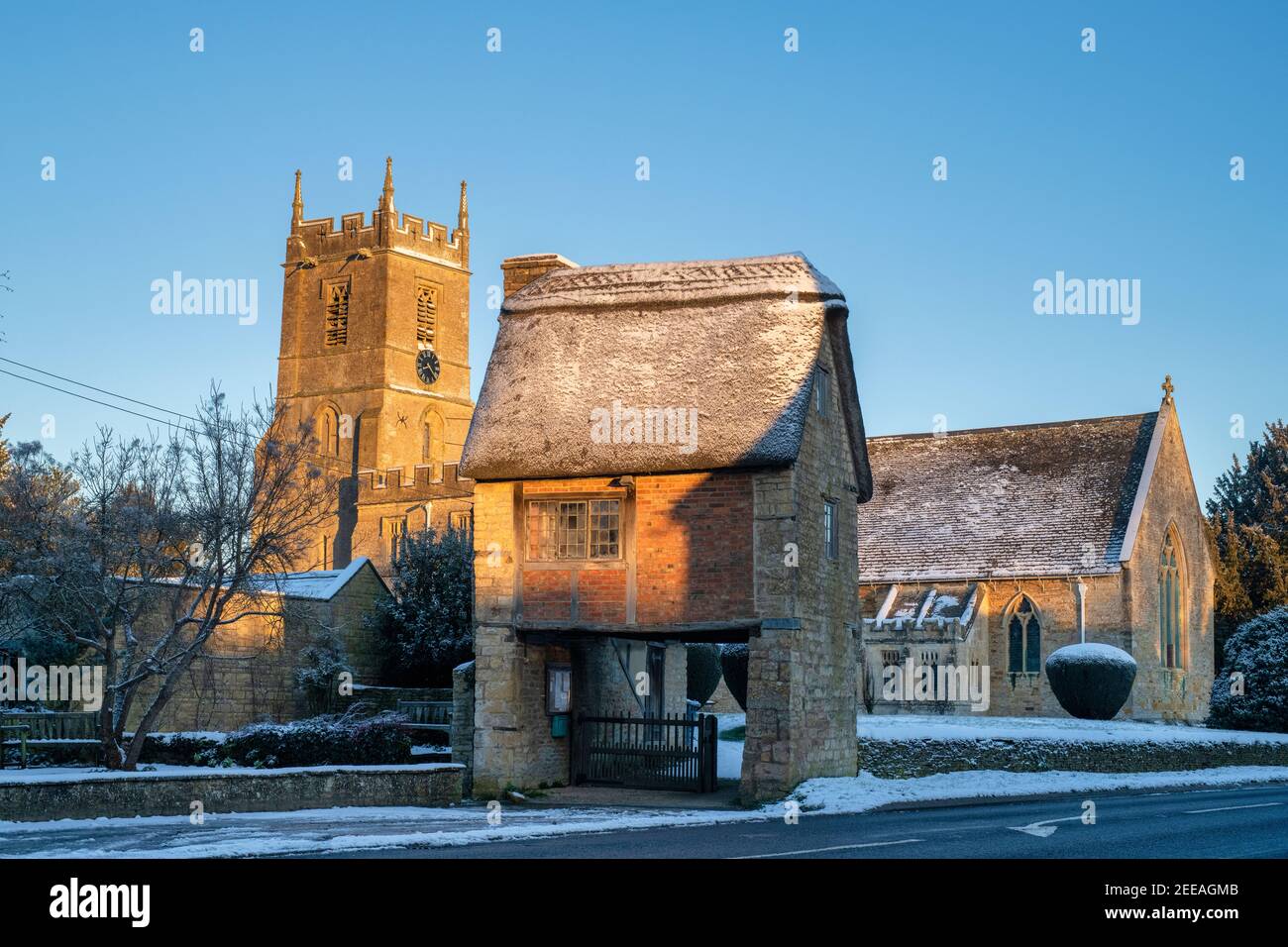 St Peter and St Paul Church and Lych Gate in the january snow just ...