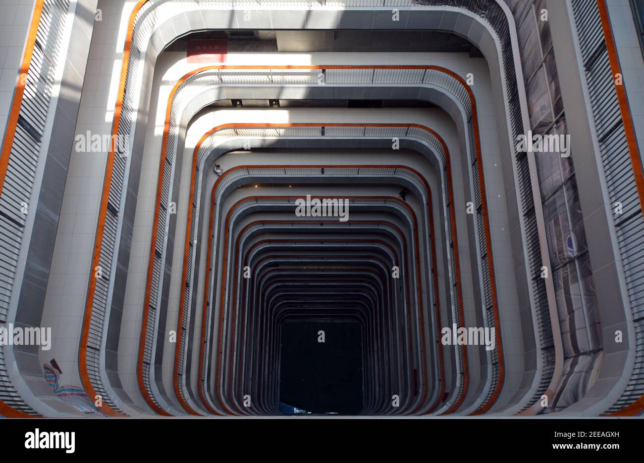 Interior of a an ultra modern office block in Shenzhen, China. Curves ...