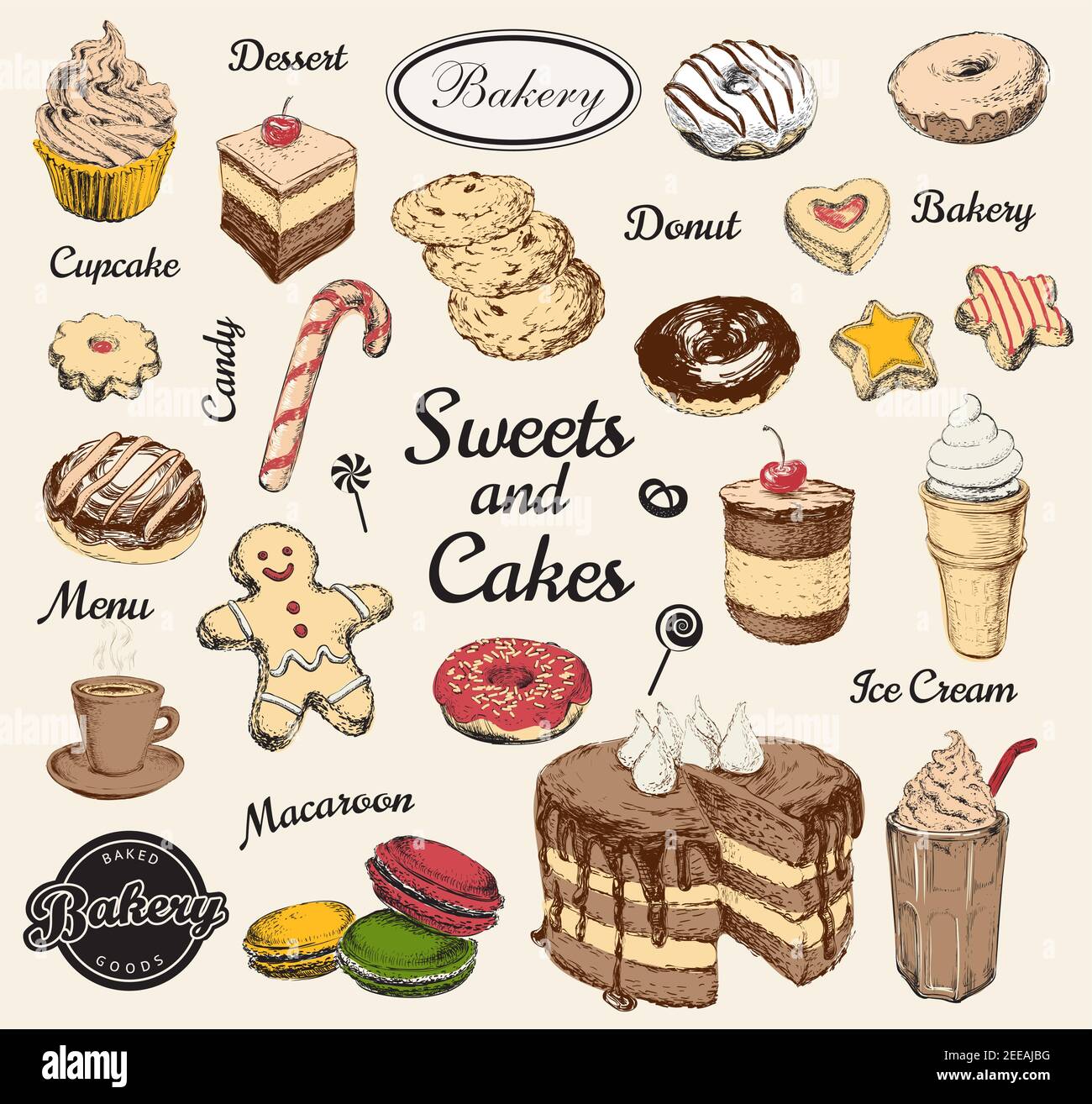 Hand drawn chocolate cake coffee Stock Vector Images - Alamy