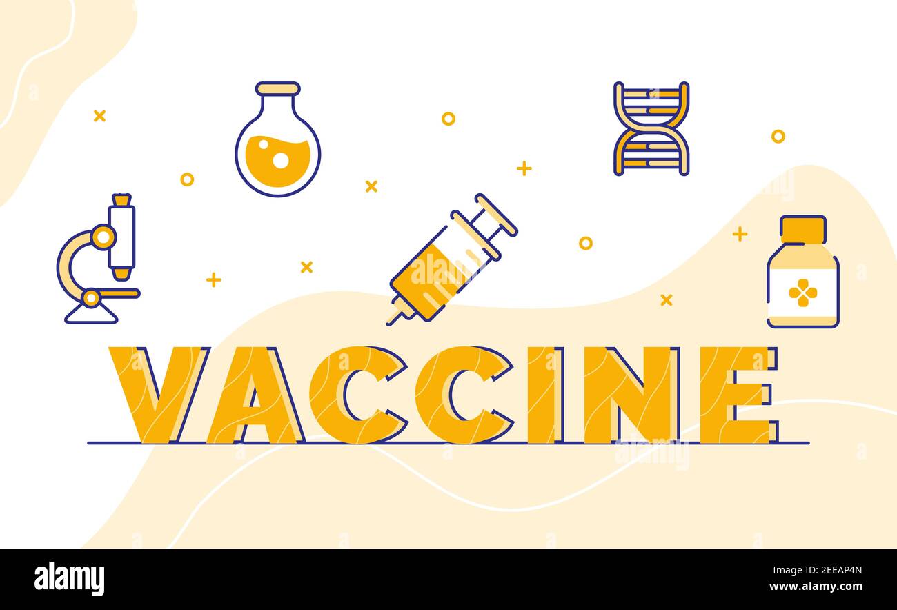 vaccine typography calligraphy word art with outline style vector ...