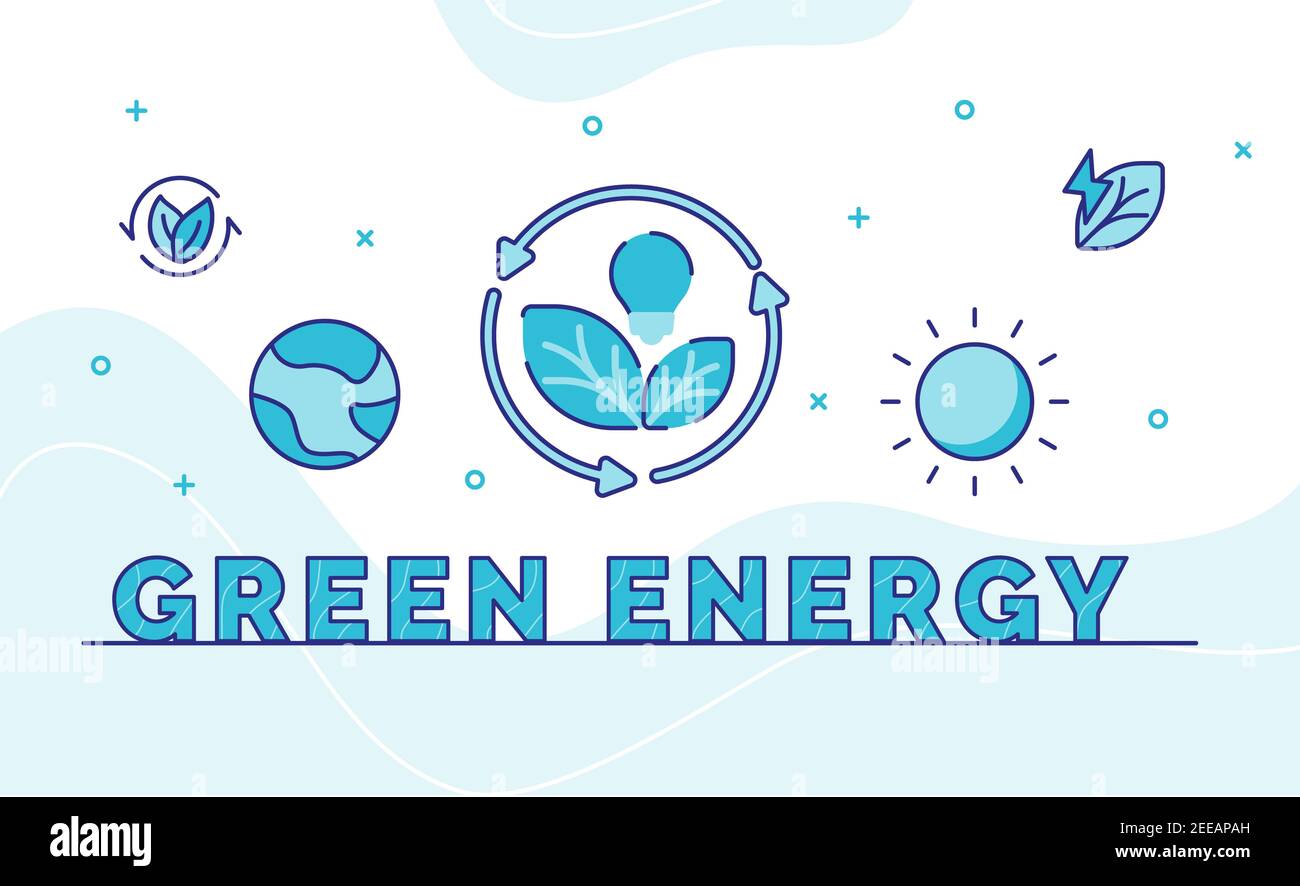 green energy typography calligraphy word art with outline style vector ...