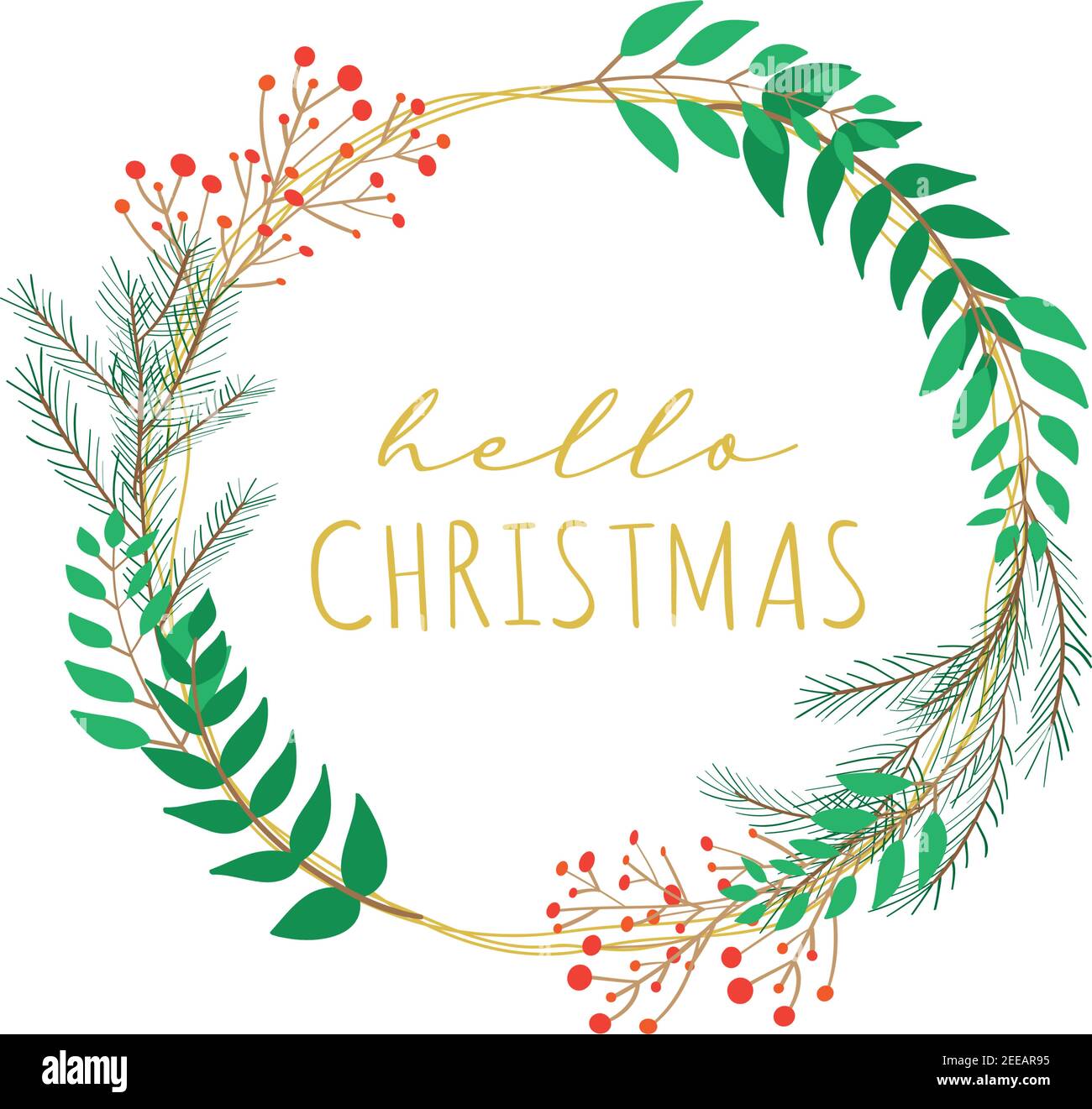 Hello Christmas floral wreath vector round frame Stock Vector Image ...