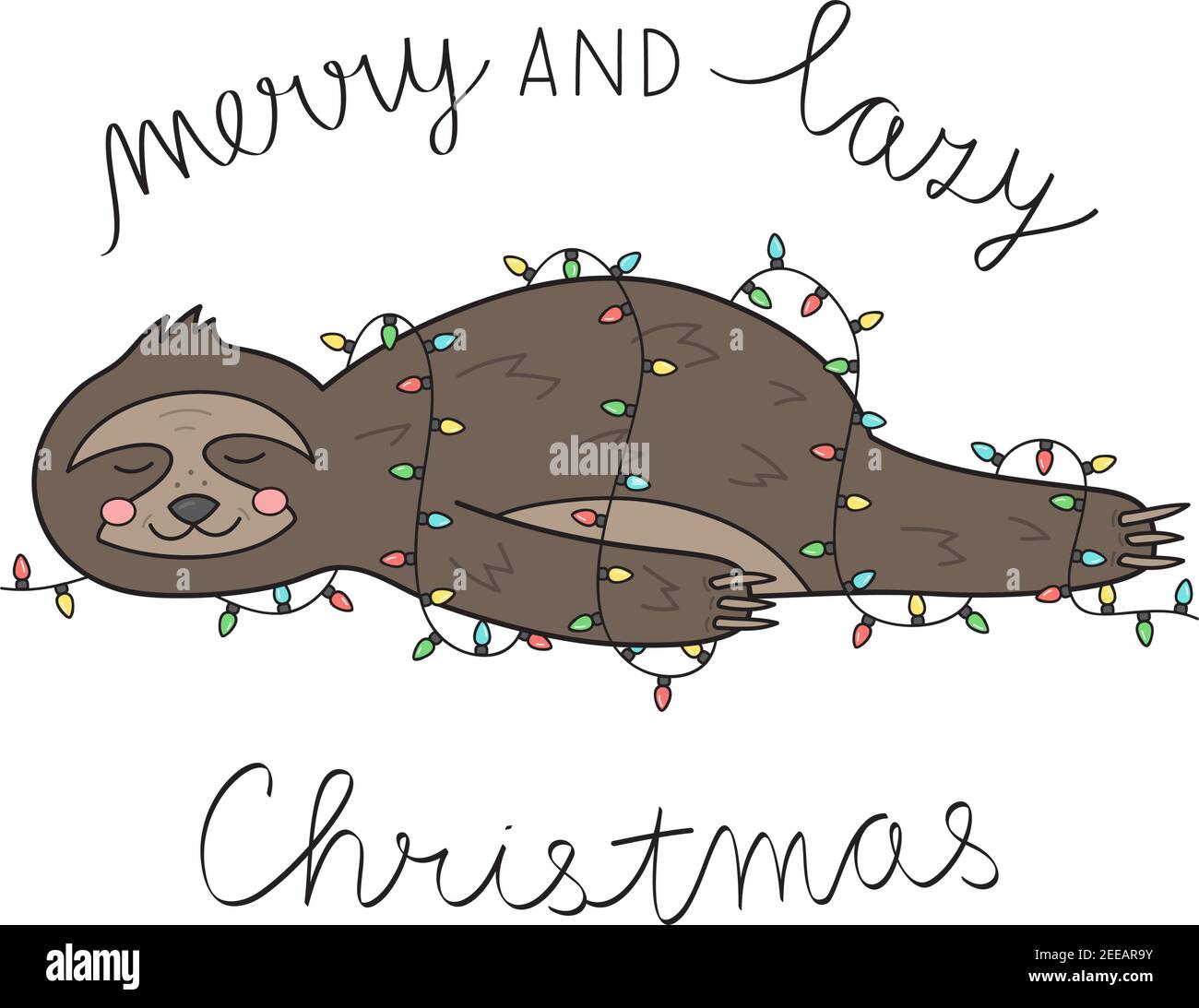 Merry and lazy Christmas sloth vector illustration Stock Vector Image ...