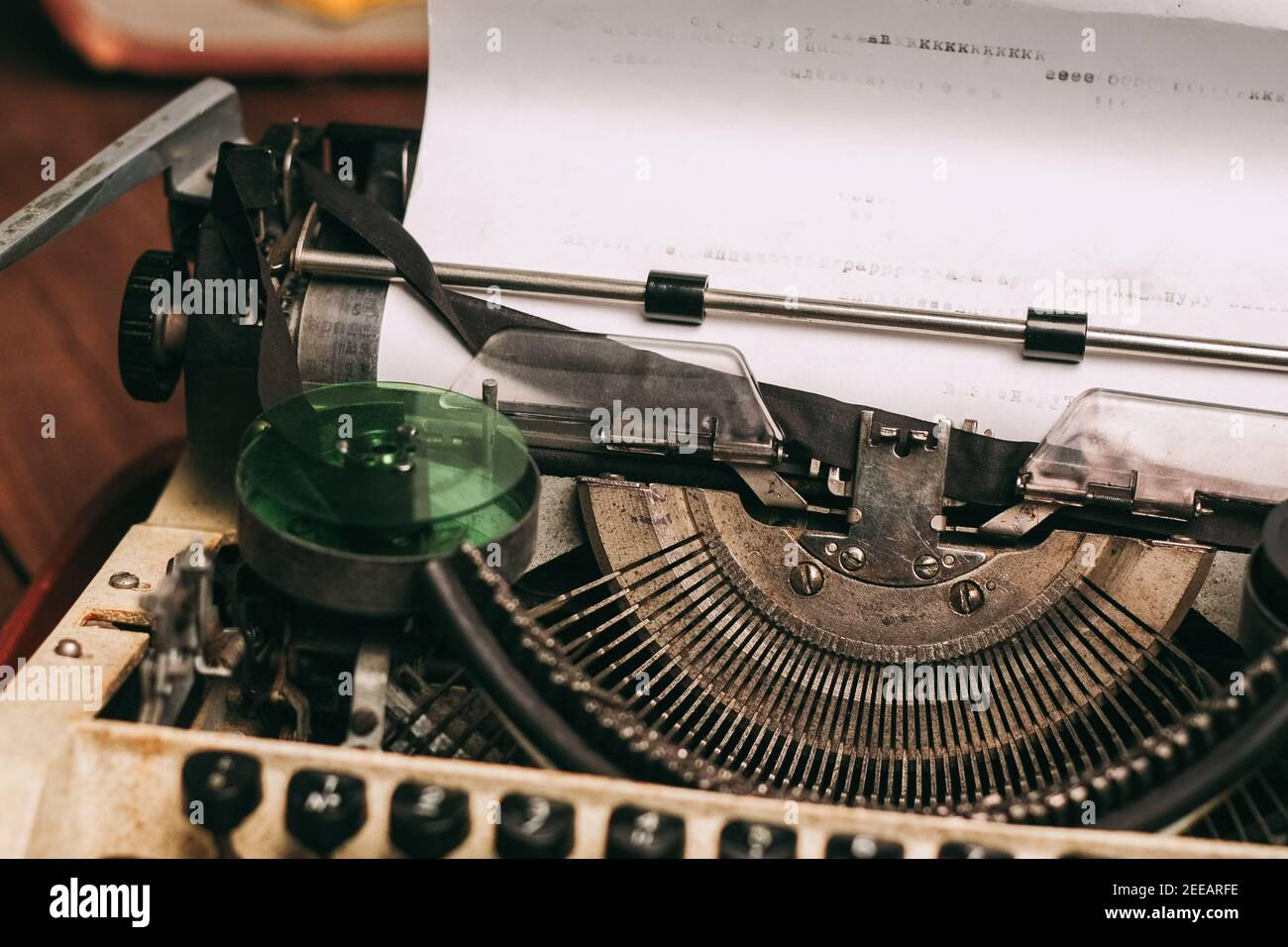 typewriter with keys letters paper wood background texture Stock Photo ...