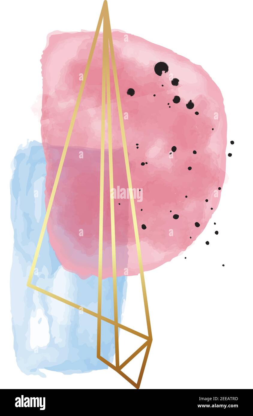 Abstract watercolor geometric circles with gold glitter, minimalist ...