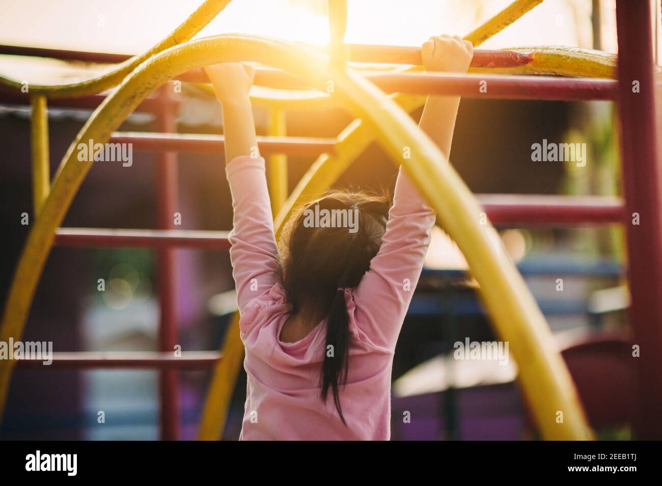 School kids play and learn in the playgound. Physical activity like ...