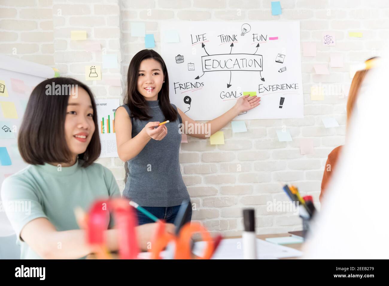 Young Asian female college student making a presentation in front of ...