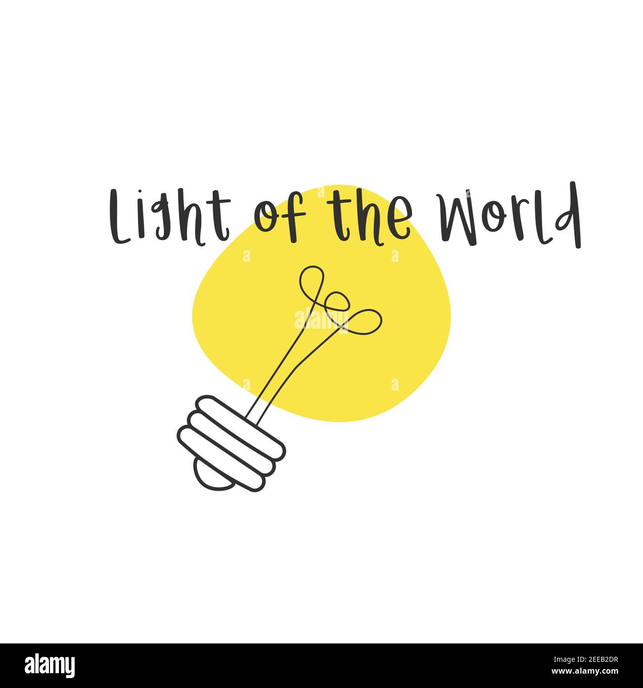 Hand lettering light of the world, made with yellow light bulb ...
