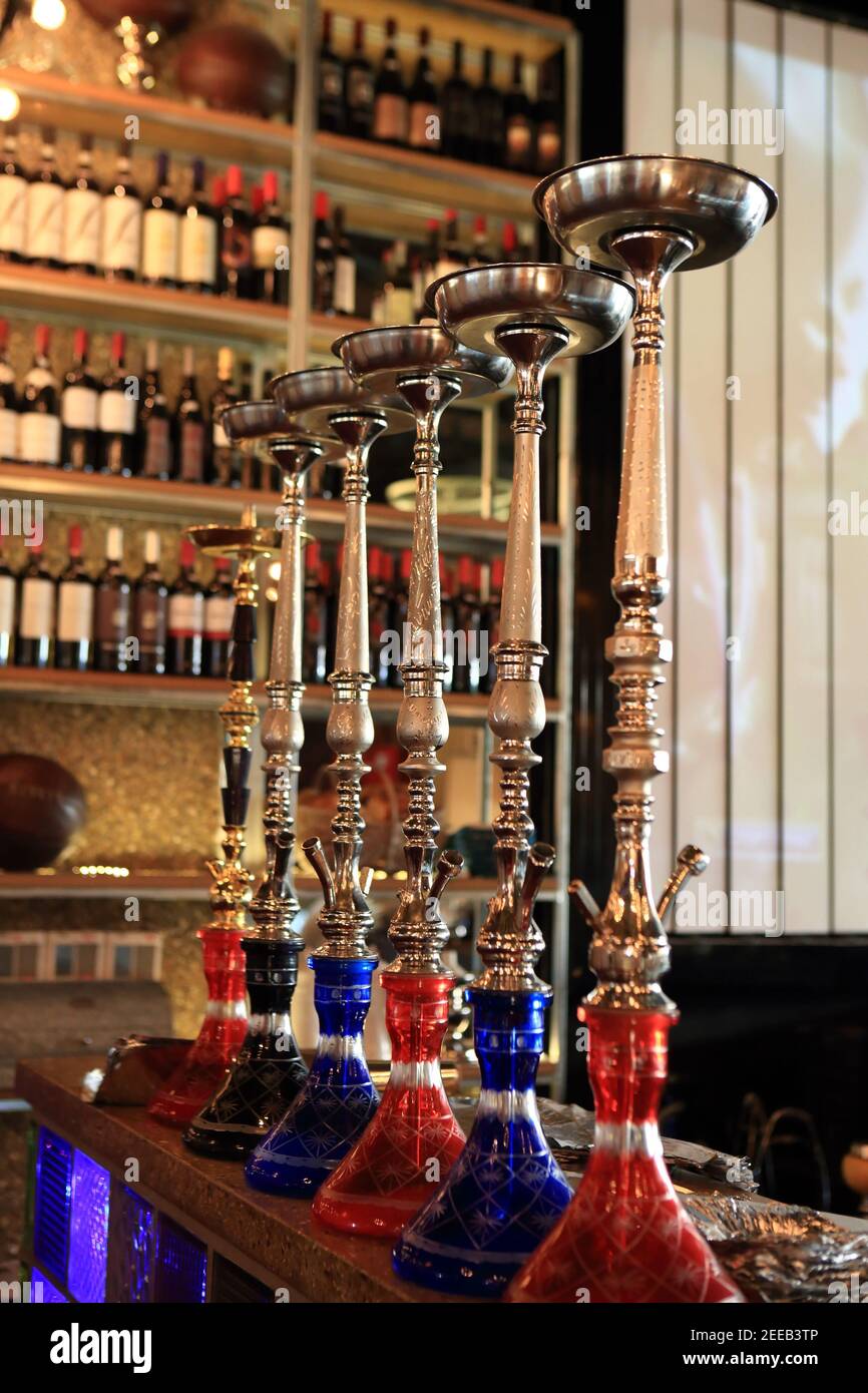 The shisha on a bar counter in the arabic cafe Stock Photo - Alamy