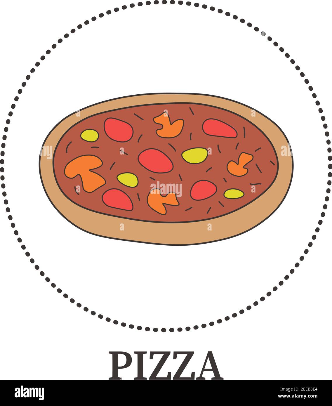 Abstract pizza with pepperoni and different types of sauces and cheese ...