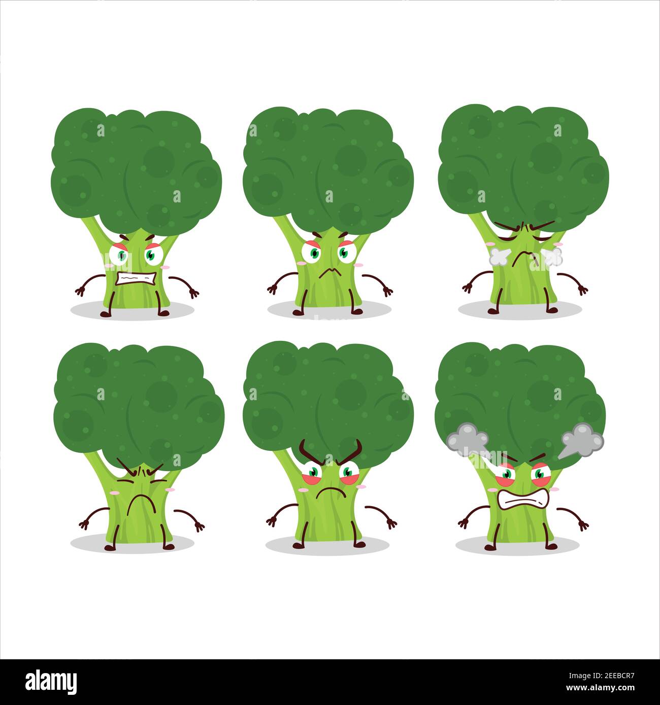Brocoli cartoon character with various angry expressions. Vector ...