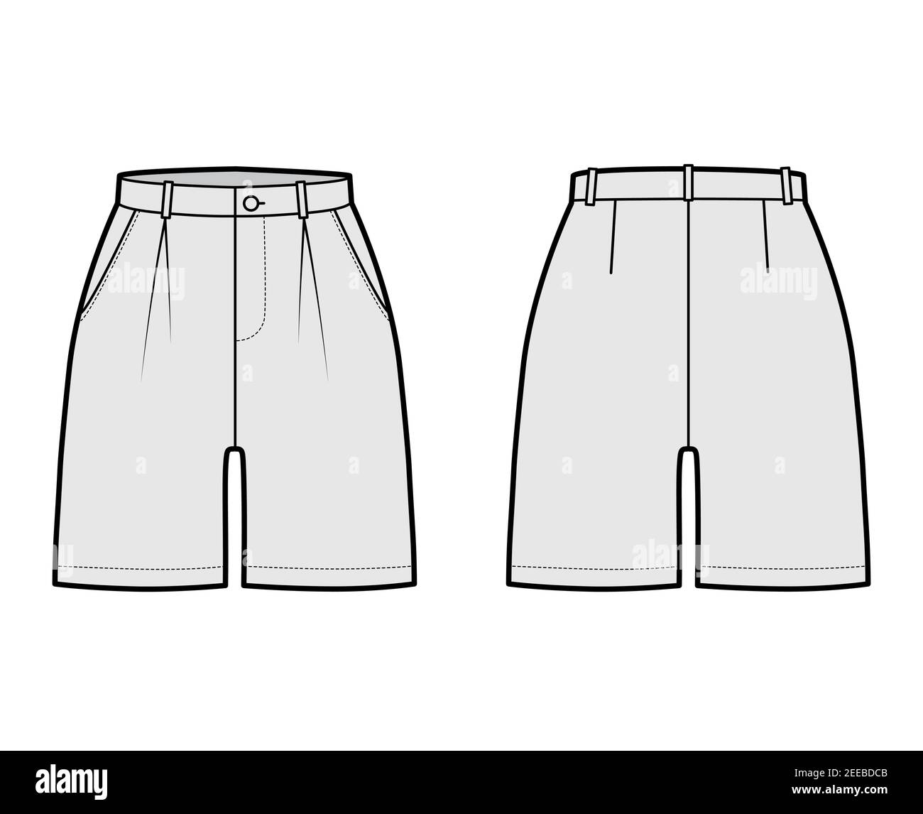 Short pants technical fashion illustration with mid-thigh length ...
