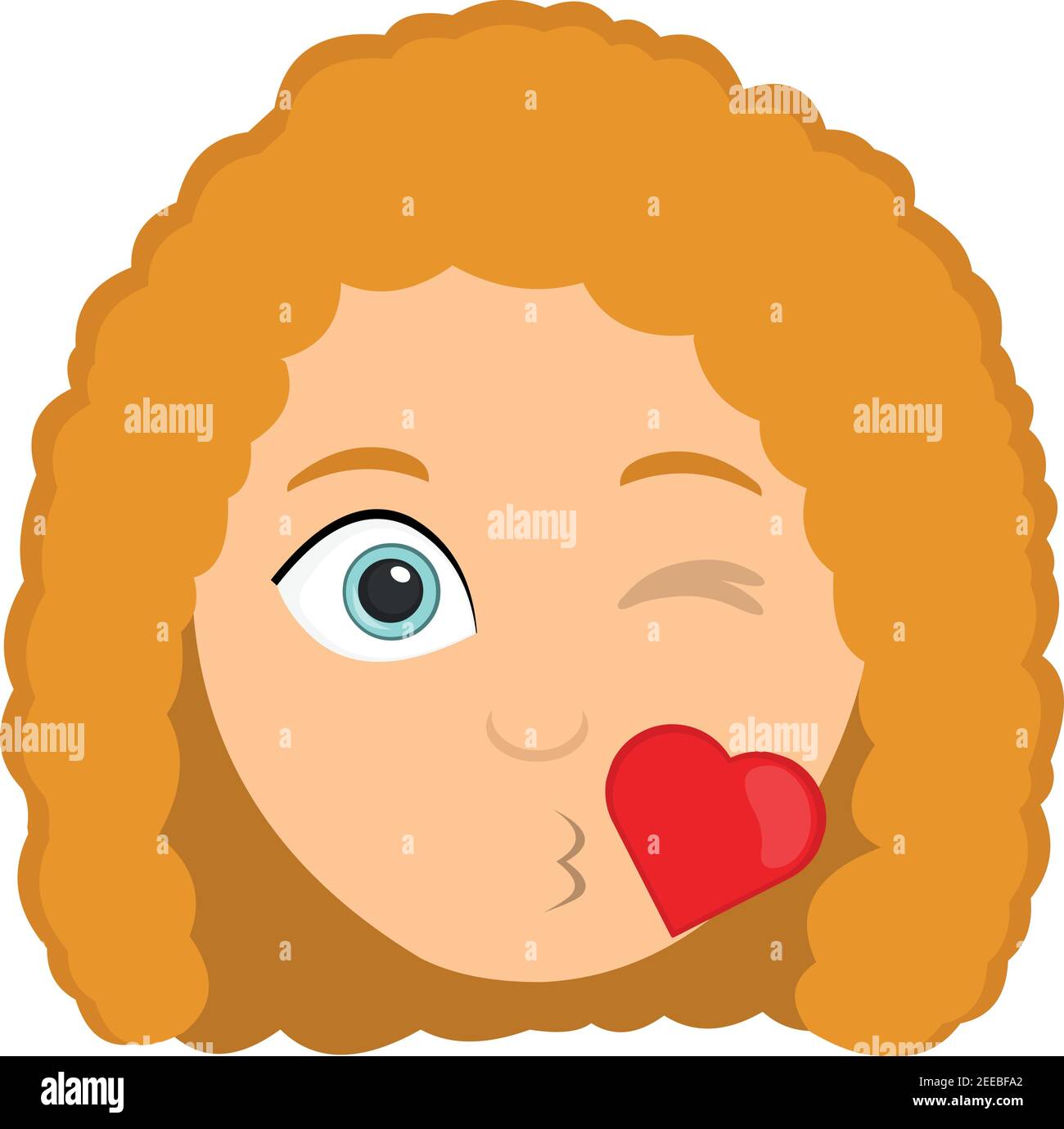 Vector illustration of a cartoon woman's head, giving a heart-shaped ...