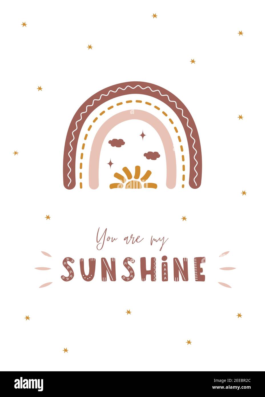 Rainbows in boho style with sun. You are my sunshine. Bohemian ...