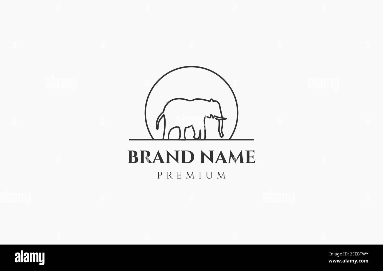 Elephant and Sun Outline Logo Vector Template suitable for company ...