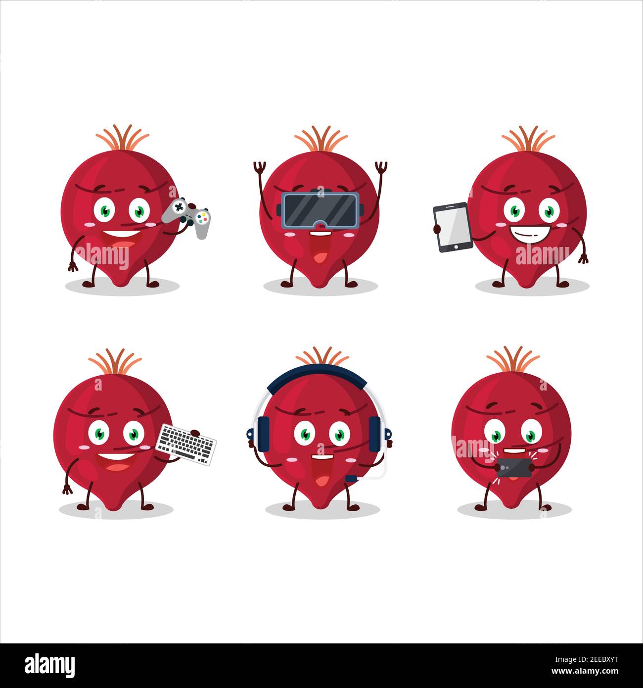 Beet cartoon character are playing games with various cute emoticons ...