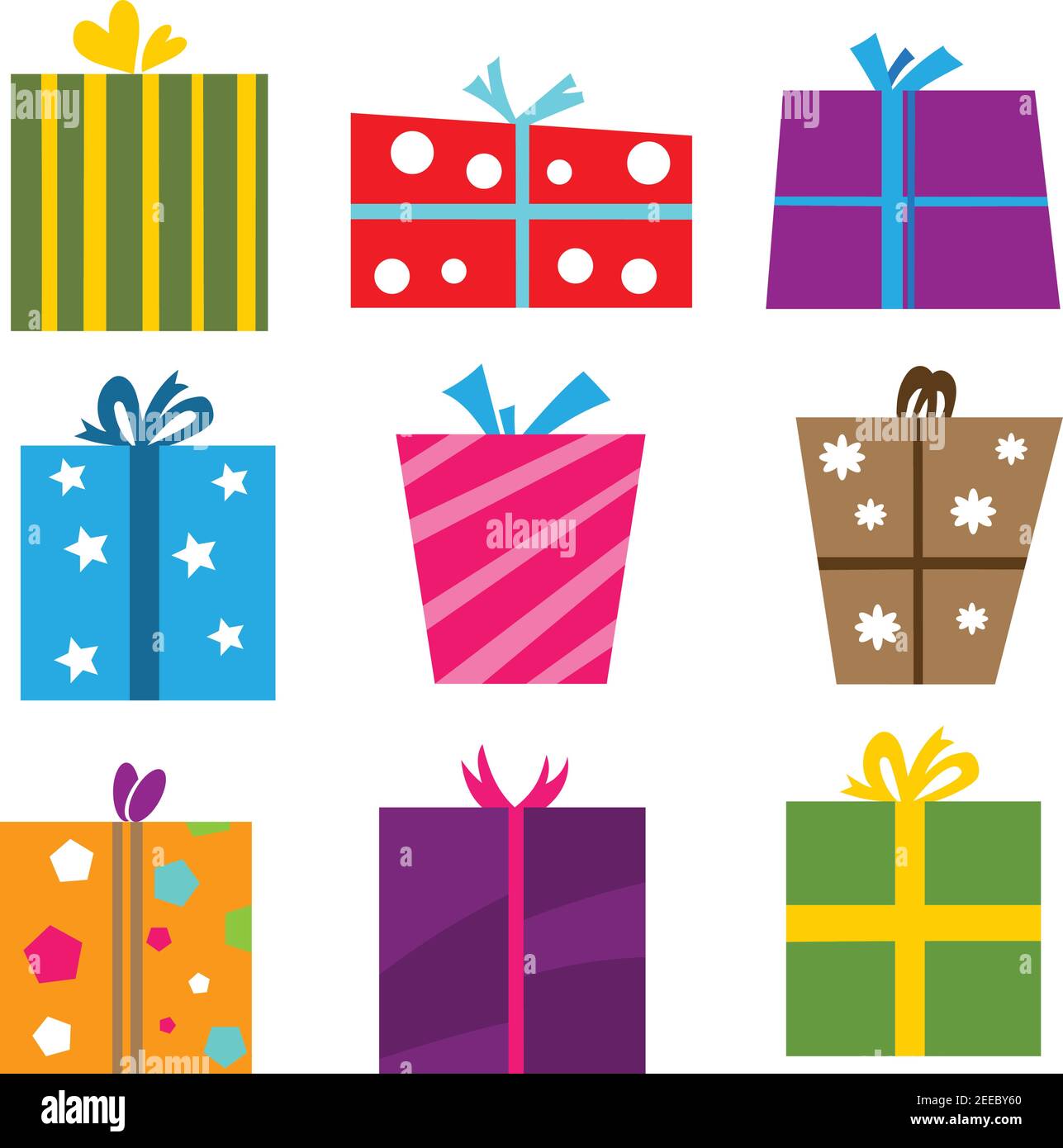 Colorful gift boxes with bows and ribbons vector set. Gift boxes vector ...