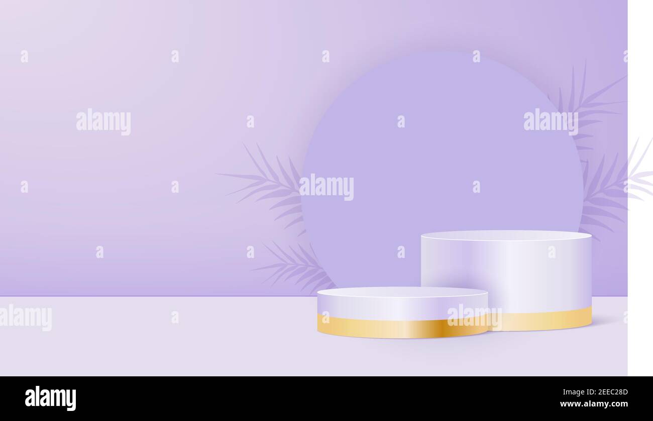 Product display stand in violet pastel background with shadow leaves ...
