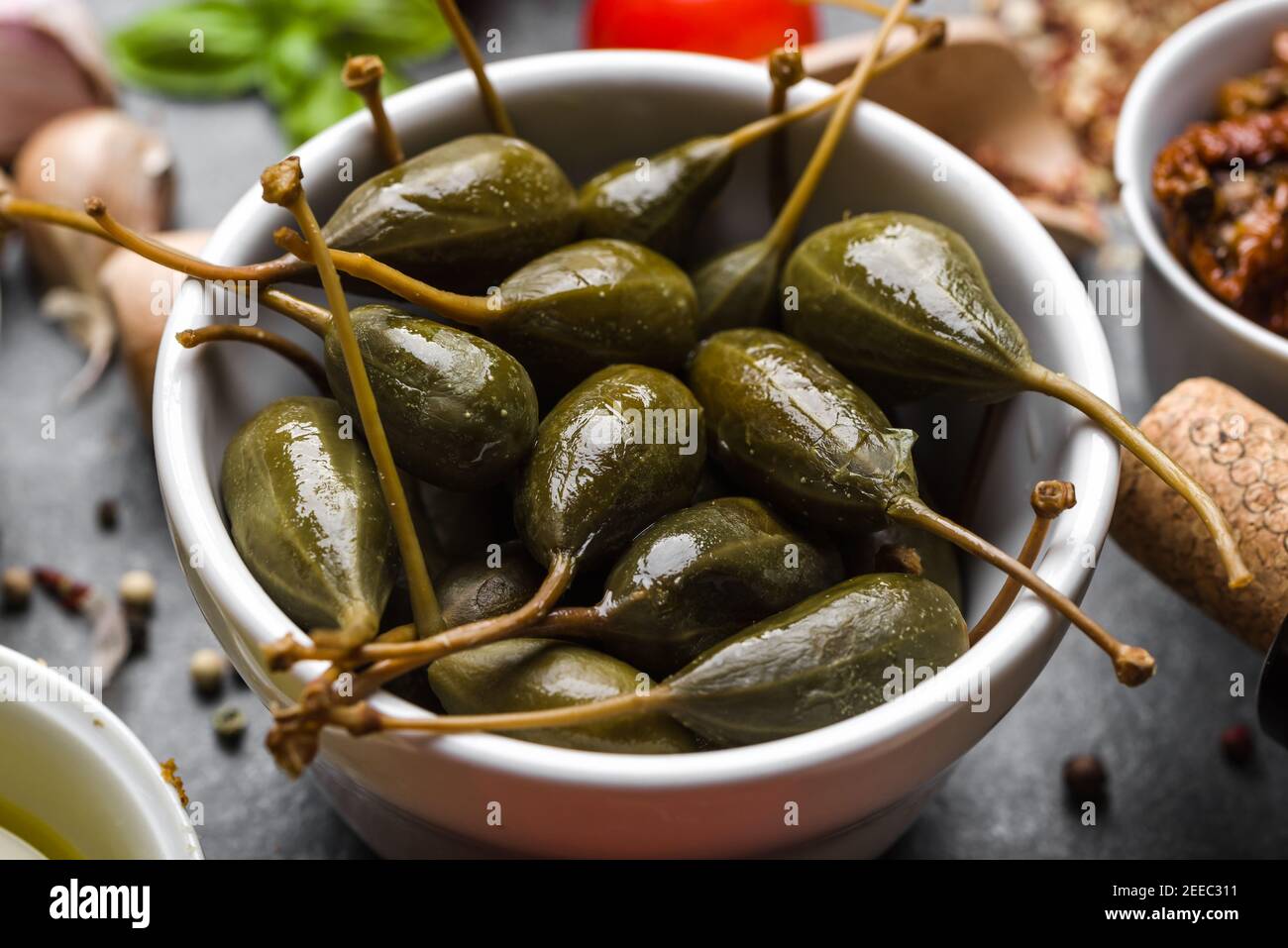 Green pickled Capers. Italian food ingredients Stock Photo - Alamy