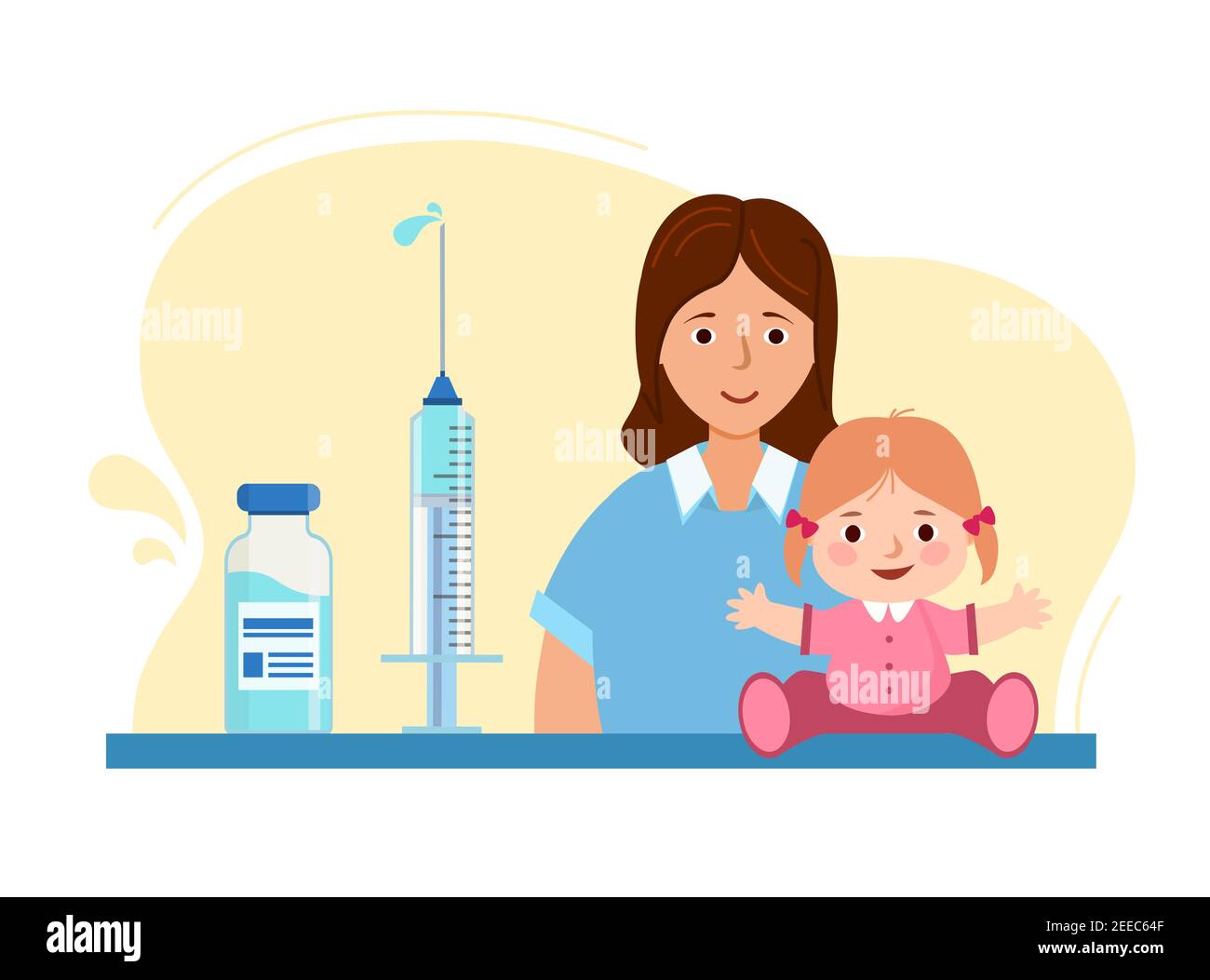 Concept vaccination of children. Mom and child in medical clinic ...